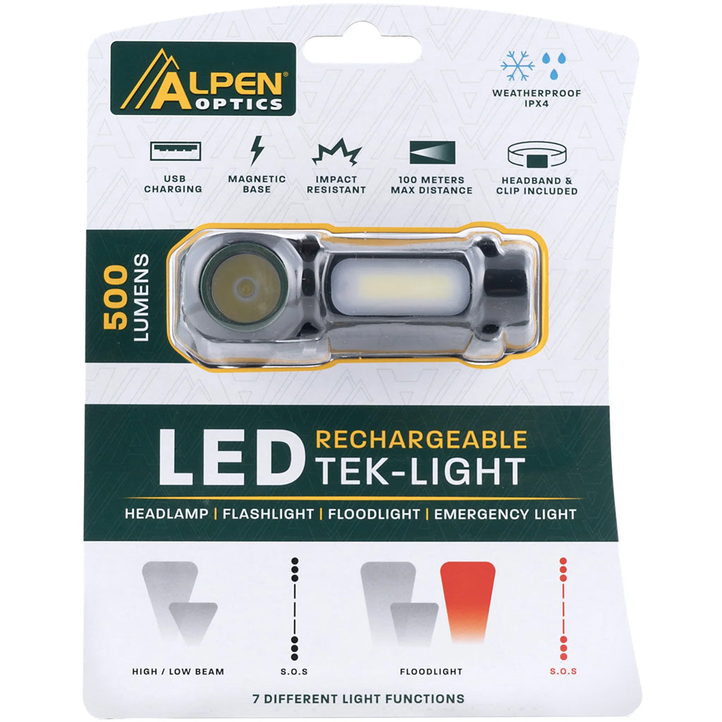 Alpen Tek-light Headlamp 500,250,100,55 Lumen, 30 Red, Rechargeable ...